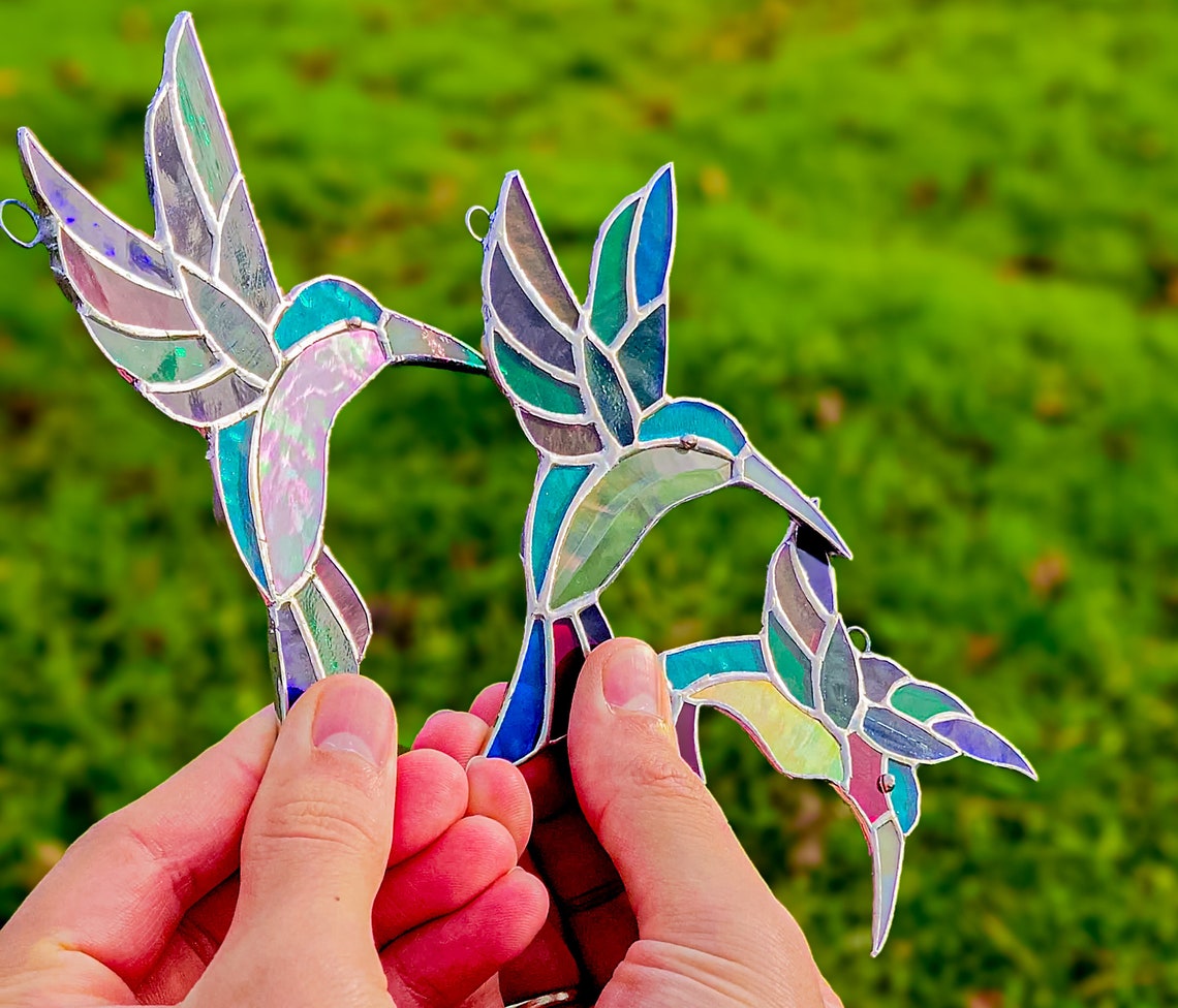 Handmade Stained Glass Hummingbird Stained Glass Bird Tree Ornaments ...