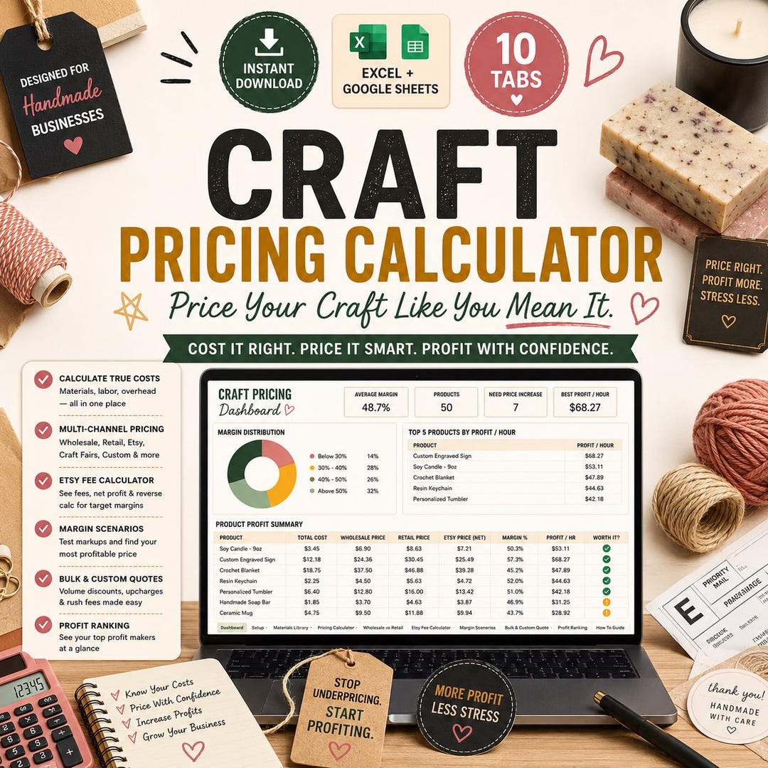 Craft Pricing Calculator Spreadsheet Handmade Product Cost Tracker Etsy ...