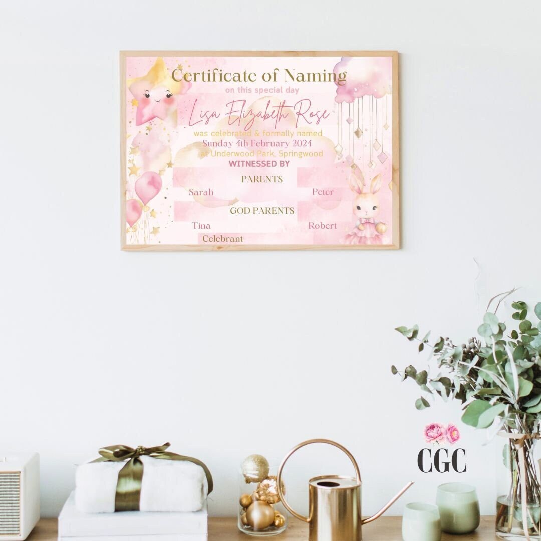 Personalized Child Dedication Certificate, Baby Naming Certificate ...