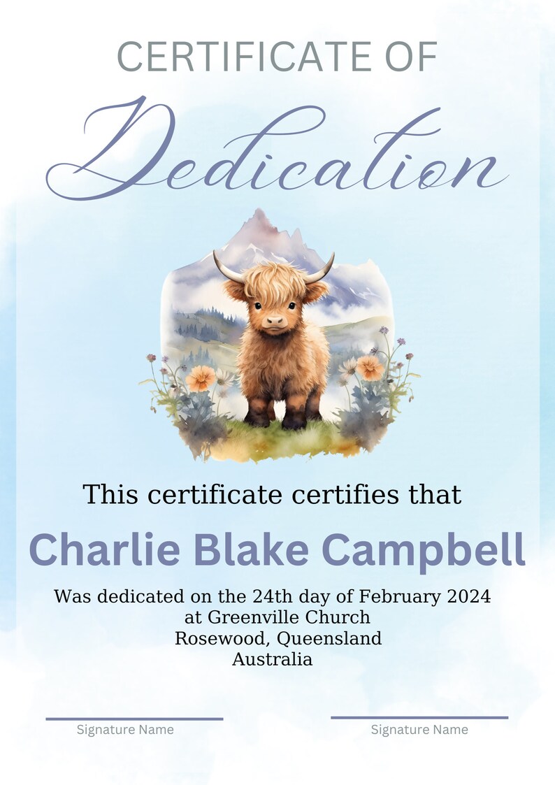 Personalized Child Dedication Certificate, Baby Naming Certificate ...