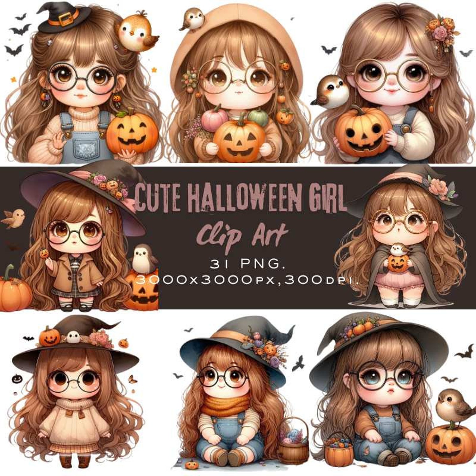 Cute Halloween Girl Clip Arta0258watercolor Clip Art Cute Girl ...