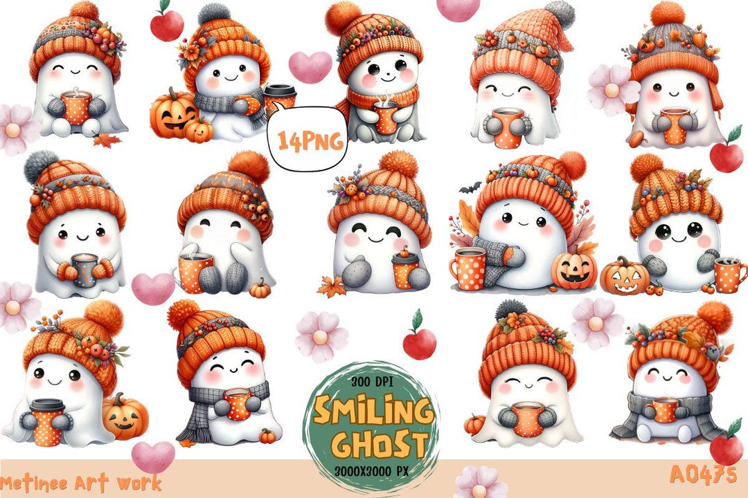 Smiling Ghosta0475clipart Cute and Friendly Ghost Illustrations for ...