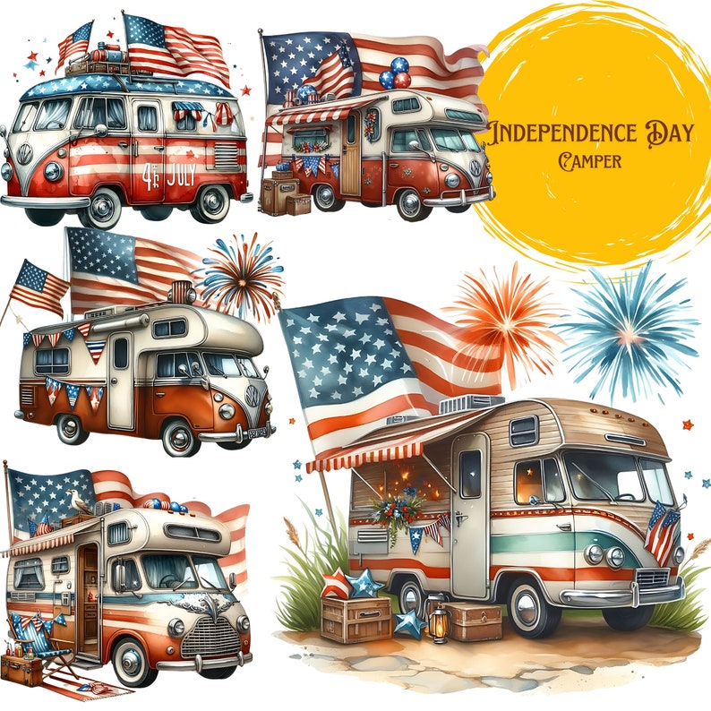 Independence Day Camper Clip Art Set 16 High-resolution Pngs ...