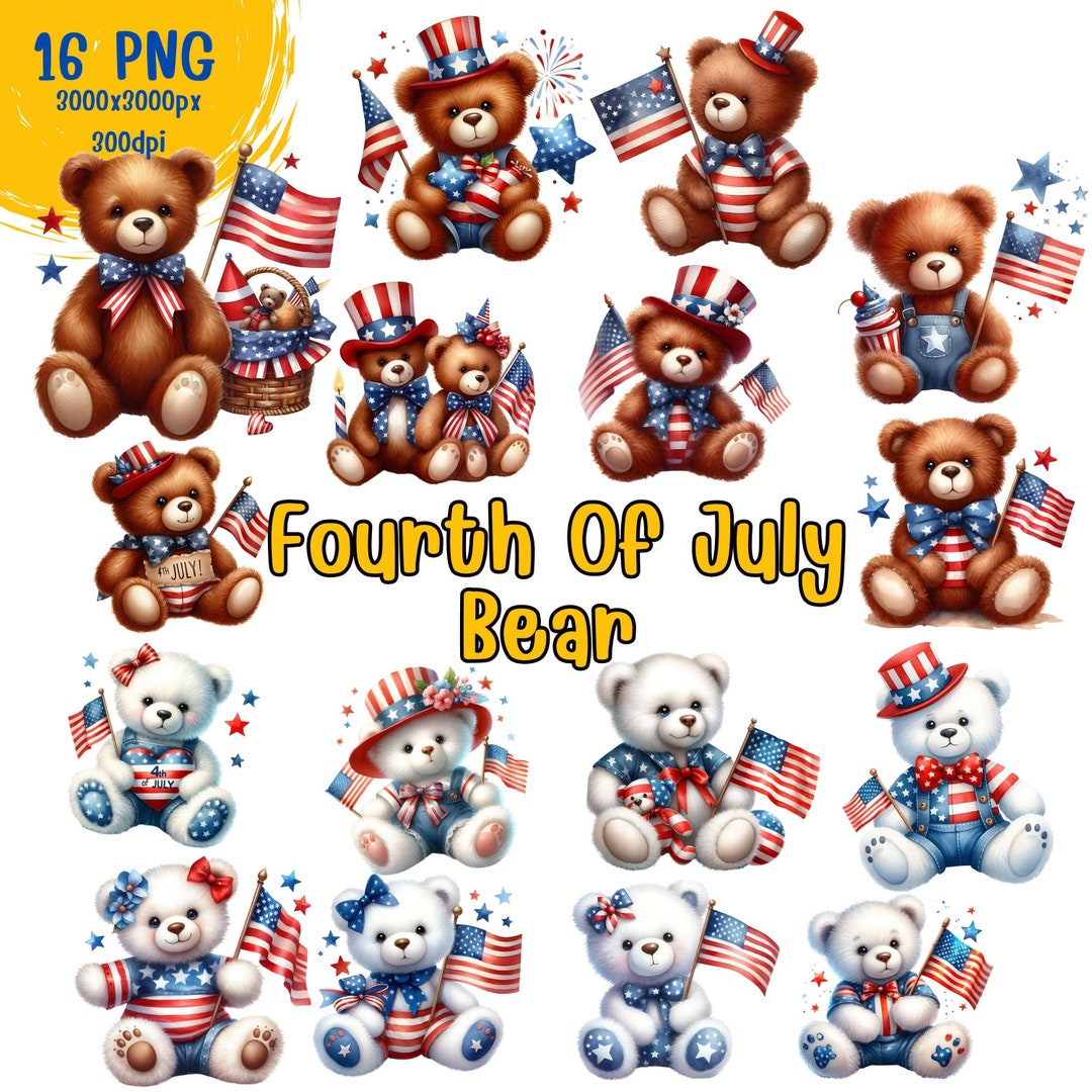 Fourth of July Bear ,independence Day, USA Celebration, American Flag ...