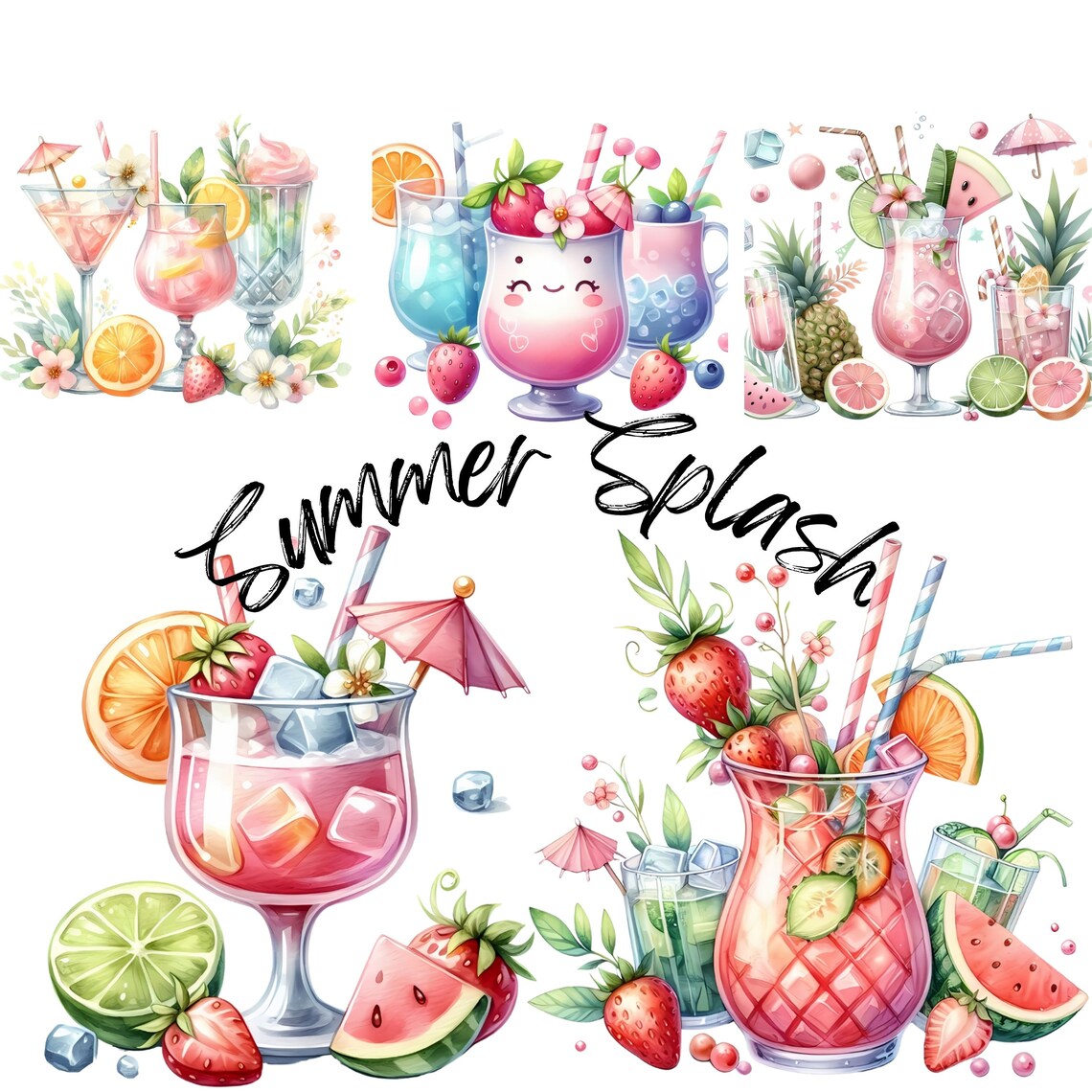 Summer Splash Watercolor Clip Art, Cocktail,decor for Home ...