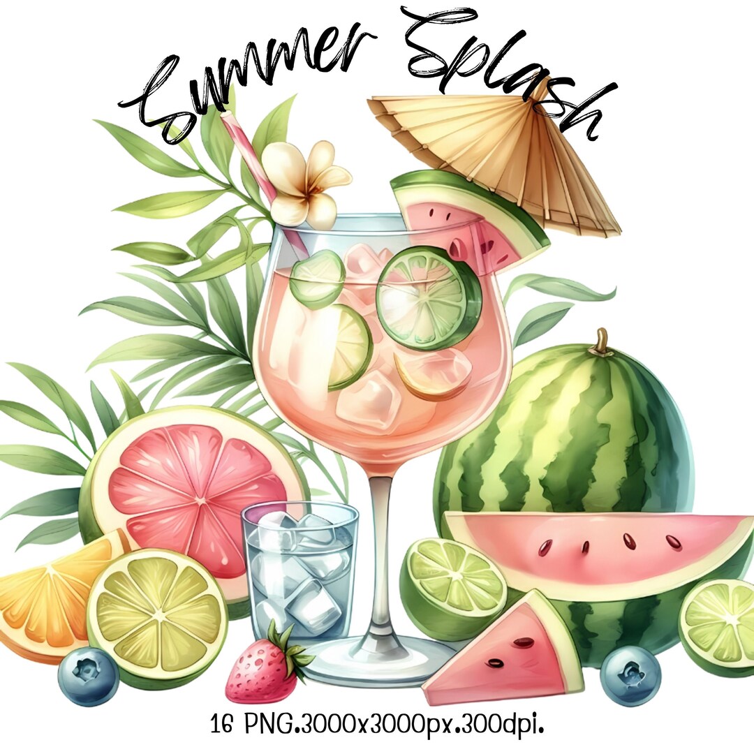 Summer Splash Watercolor Clip Art, Cocktail,decor for Home ...
