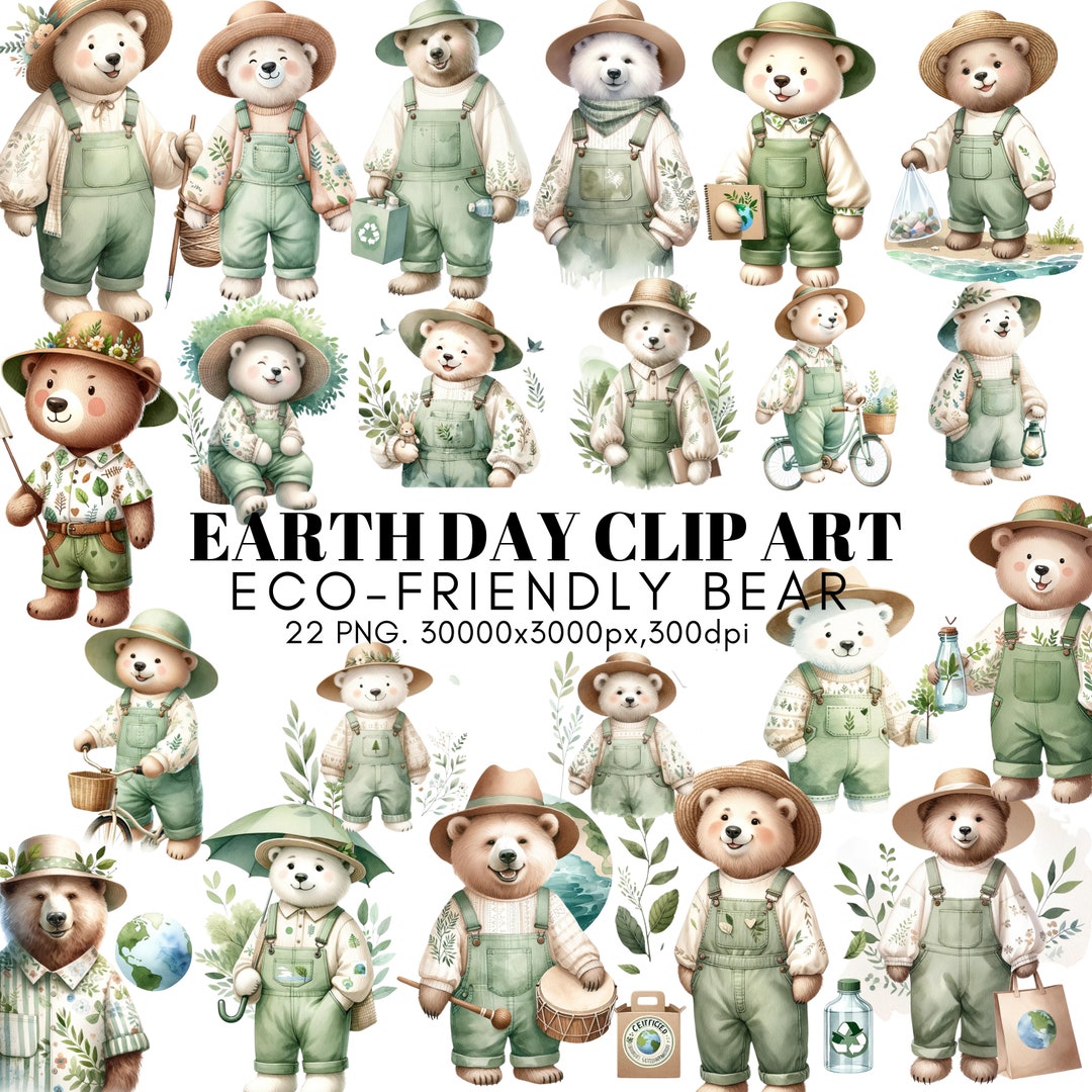 Earth Day Clip Art Eco-friendly Bears. Earth Day Shirt, Earth Day Decor ...