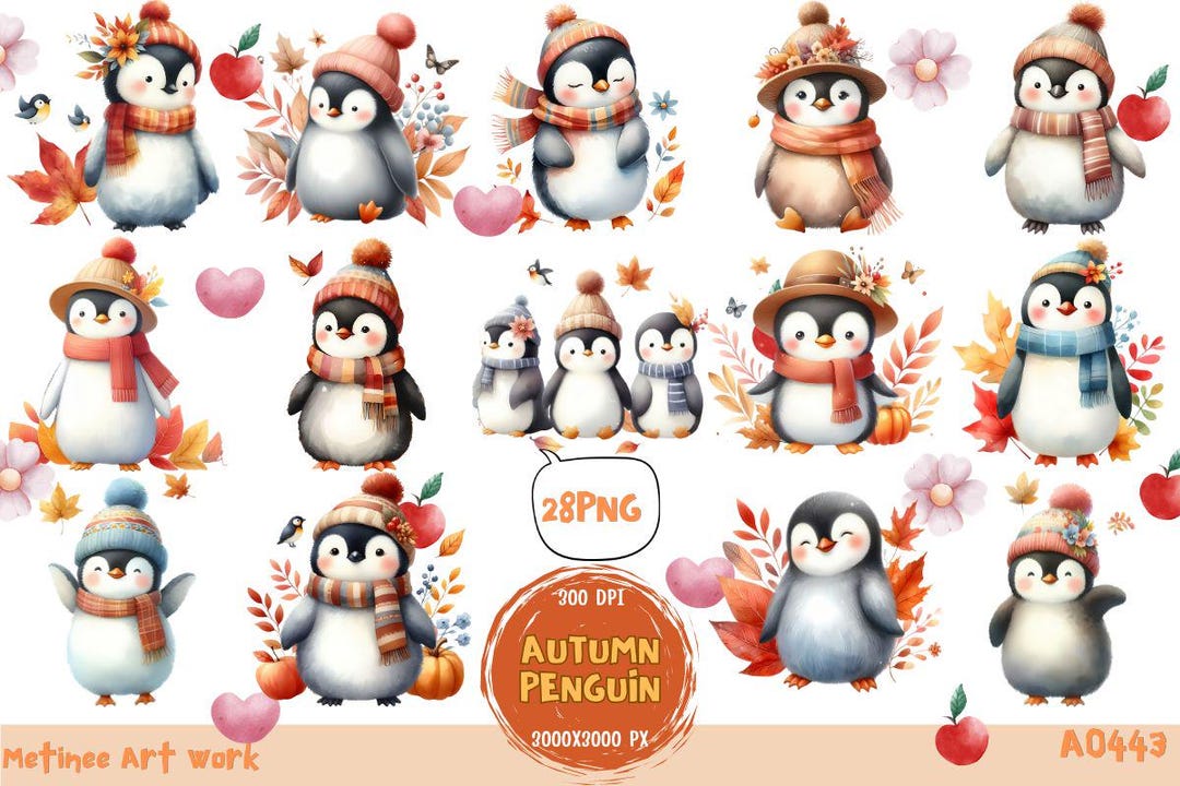 Autumn Penguina0443 Clipart: Cute and Cozy Fall-themed Animal ...