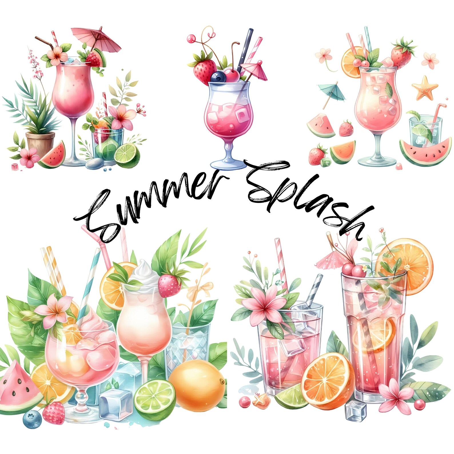 Summer Splash Watercolor Clip Art, Cocktail,decor for Home ...