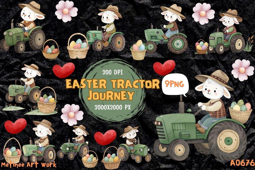 Easter Tractor Journey A0676 Watercolor Clipart - Whimsical Spring Farm ...