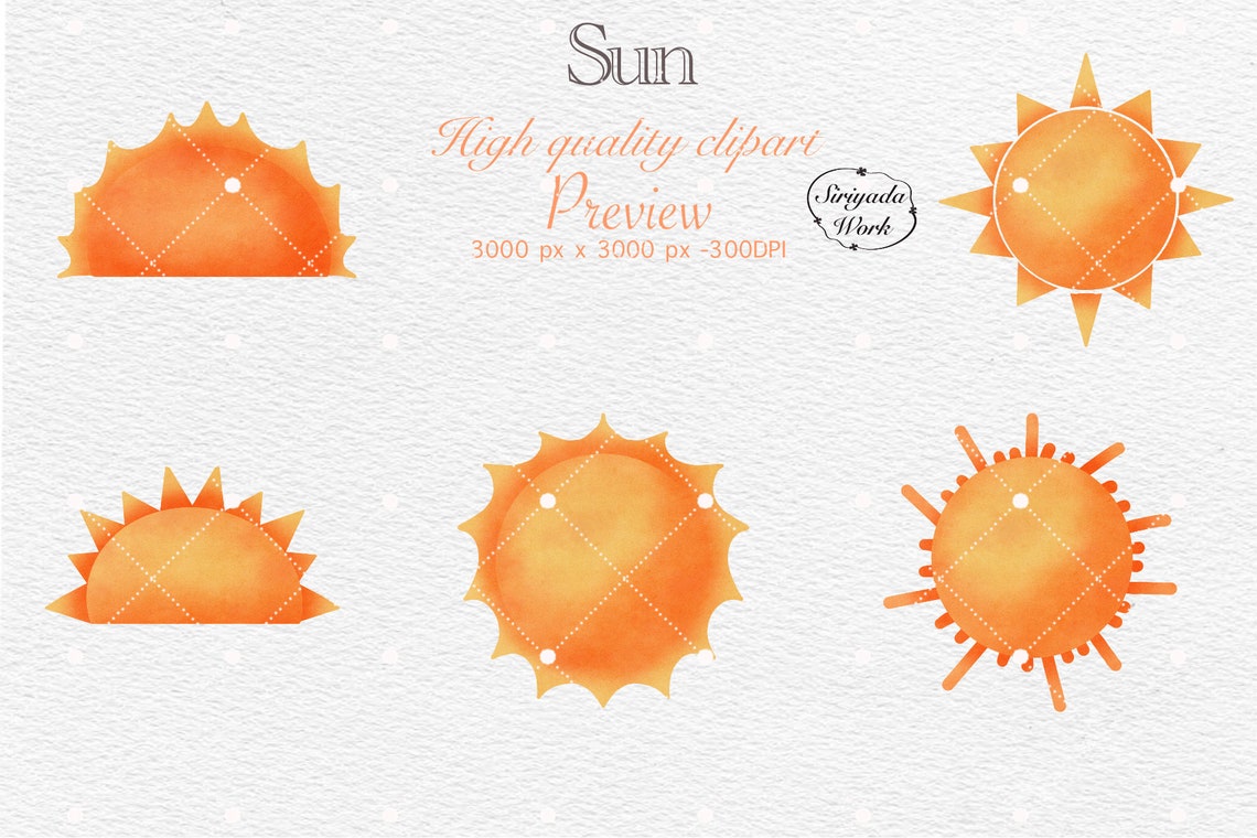 Watercolor Sun Clipart, Summer Clipart, Pastel Sunrise Sunsets Clipart ...
