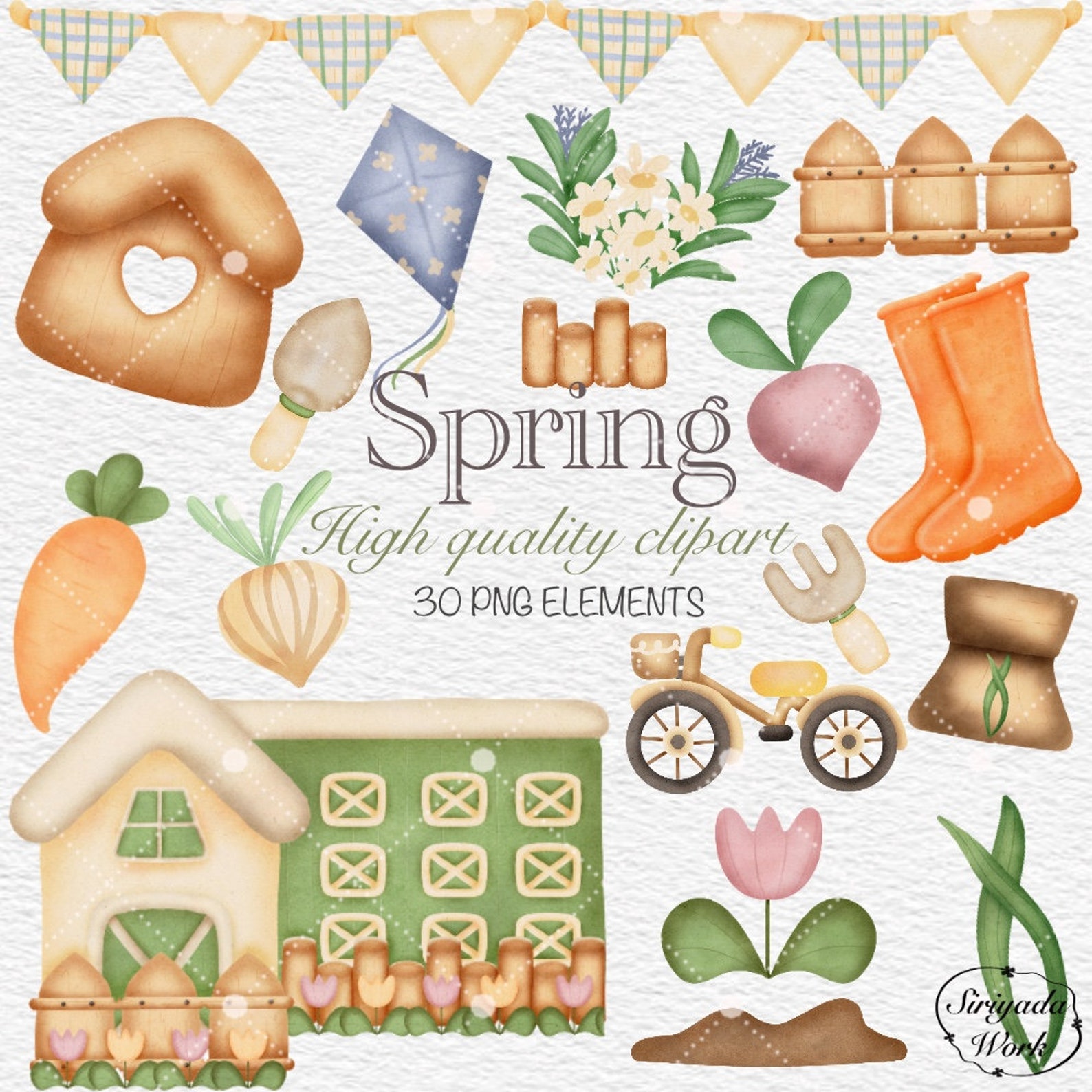 Watercolor Spring Clipart, Garden Clipart, Spring Clipart, Flower ...