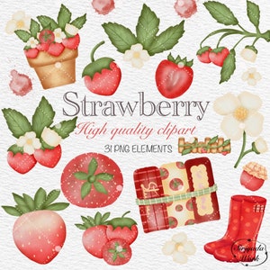 Watercolor Strawberry Clipart, Fruit Clipart, Spring Clipart, Summer ...