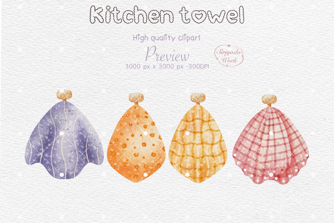 Watercolor Kitchen Towel Clipart, Breakfast PNG, Bakery PNG , Kitchen ...