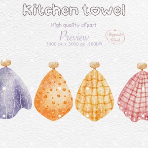 Watercolor Kitchen Towel Clipart, Breakfast PNG, Bakery PNG , Kitchen ...