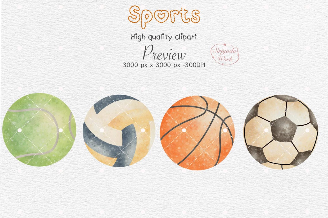 Watercolor Spots Clipart, Sports Balls Clipart, Football Clipart ...