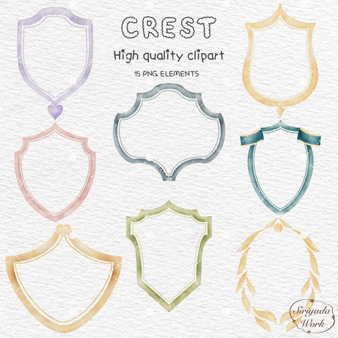 Watercolor Crest Clipart, Wedding Clipart, Romantic Ribbons Clipart ...