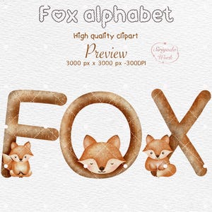 Watercolor Fox Alphabet Clipart, Fox Font Alphabet Png, Autumn Fox ...