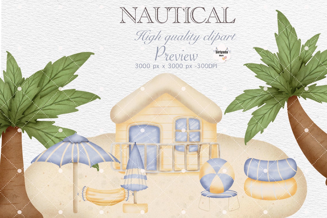 Watercolor Nautical Clipart, Beach Clipart, Travel Clipart, Ocean ...