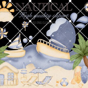 Watercolor Nautical Clipart, Beach Clipart, Travel Clipart, Ocean ...