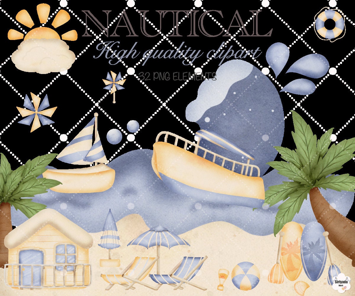 Watercolor Nautical Clipart, Beach Clipart, Travel Clipart, Ocean ...