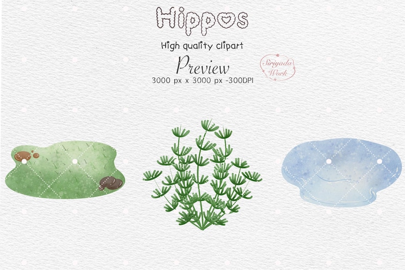 Watercolor Hippos Clipart, Baby Hippo Clipart, Kawaii Hippo ...