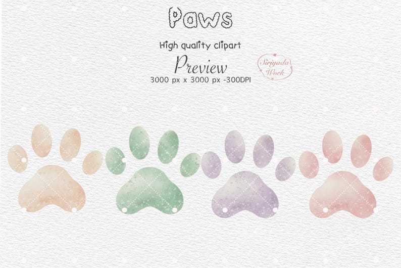 Watercolor Paws Clipart, Dog Clipart, Cat Paw Print Clipart, Animal ...