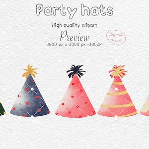Watercolor Party Hats Clipart, Birthday Hats Clipart, Rainbow Clipart ...