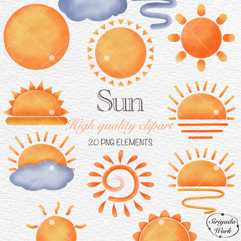Watercolor Sun Clipart, Summer Clipart, Pastel Sunrise Sunsets Clipart ...