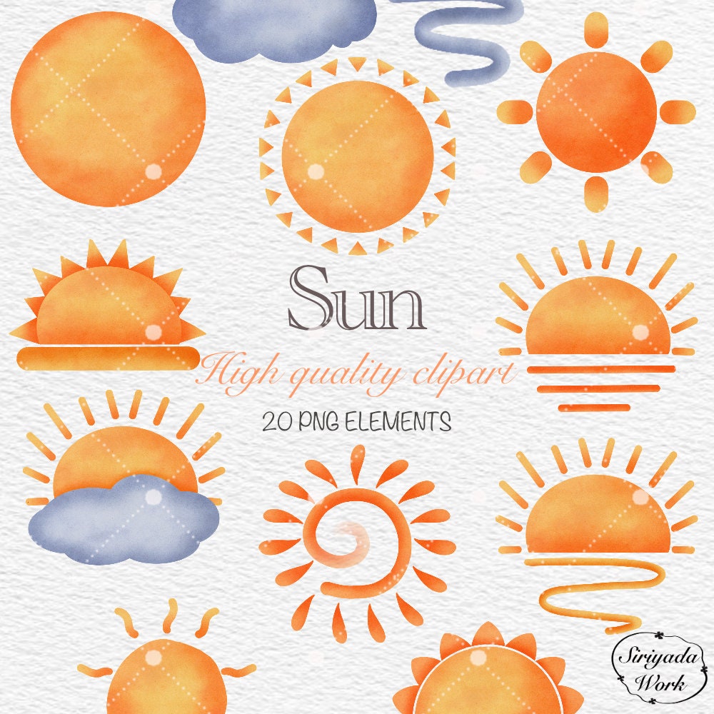 Watercolor Sun Clipart, Summer Clipart, Pastel Sunrise Sunsets Clipart ...