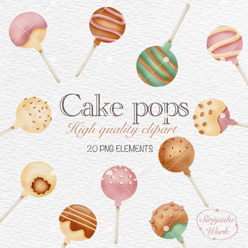 Watercolor Cake Pops Clipart, Chocolate and Vanilla, Dessert Clipart ...