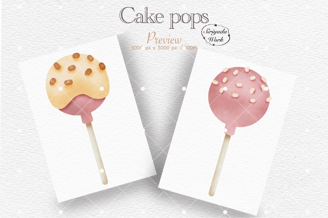 Watercolor Cake Pops Clipart, Chocolate and Vanilla, Dessert Clipart ...