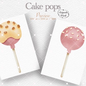 Watercolor Cake Pops Clipart, Chocolate and Vanilla, Dessert Clipart ...