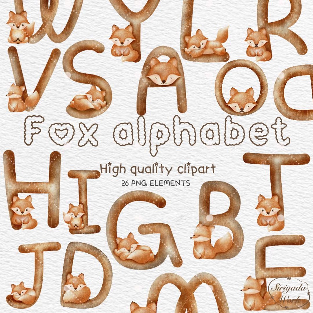 Watercolor Fox Alphabet Clipart, Fox Font Alphabet Png, Autumn Fox ...