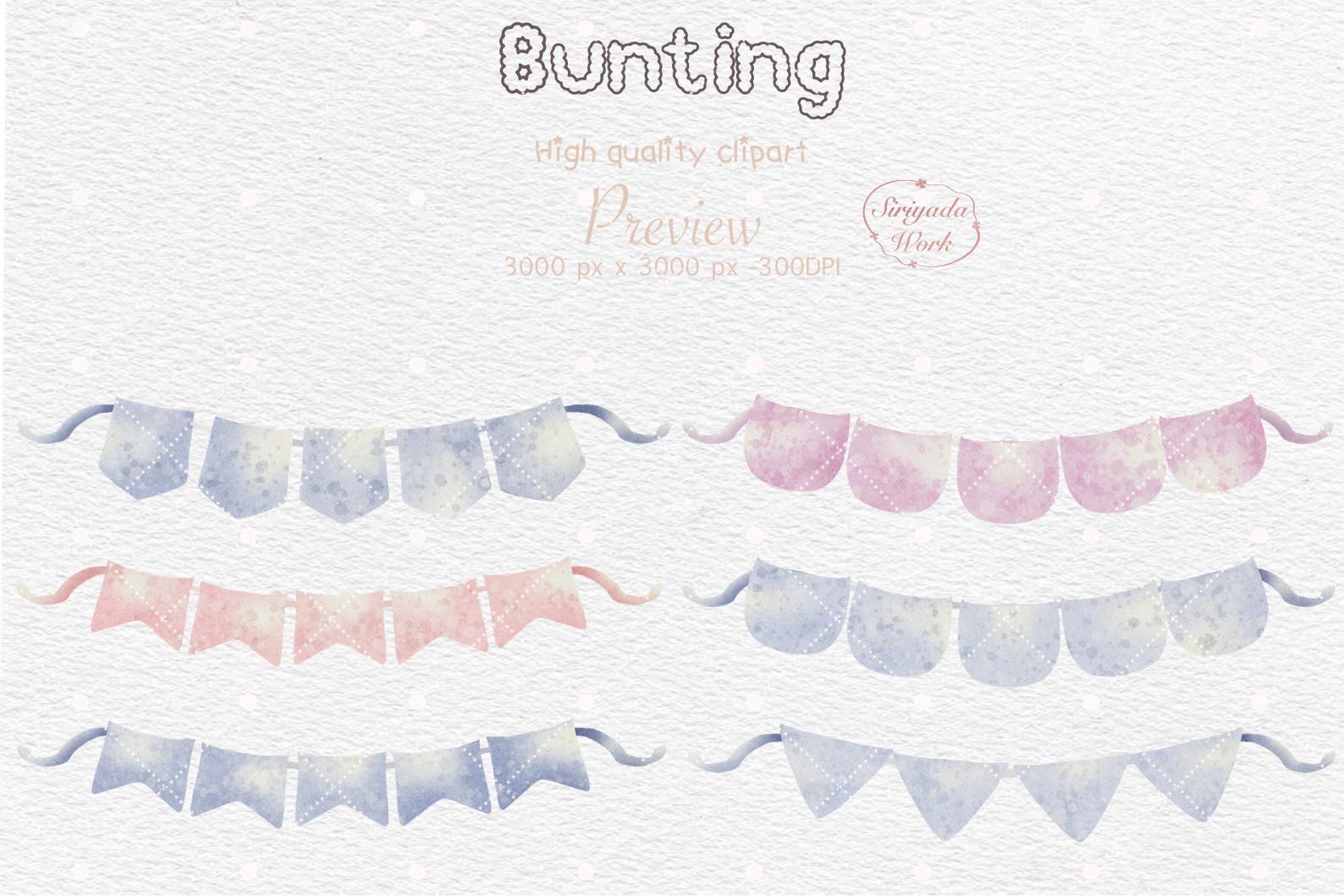 Watercolor Bunting Clipart, Garland Clipart, Birthday Bunting Clipart ...