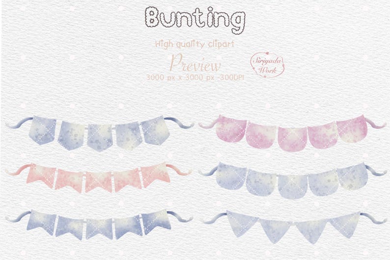 Watercolor Bunting Clipart, Garland Clipart, Birthday Bunting Clipart ...