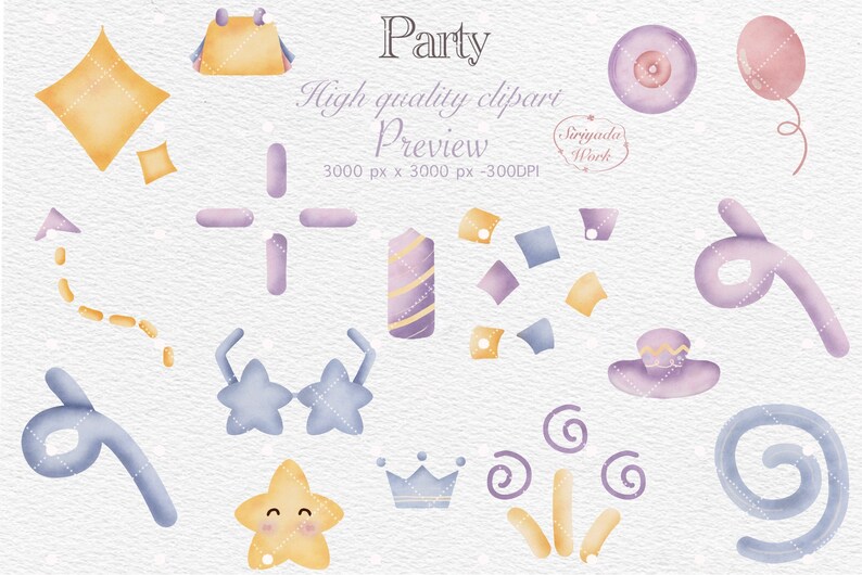 Watercolor Party Clipart, Summer Party Clipart, Pastel Birthday Clipart ...