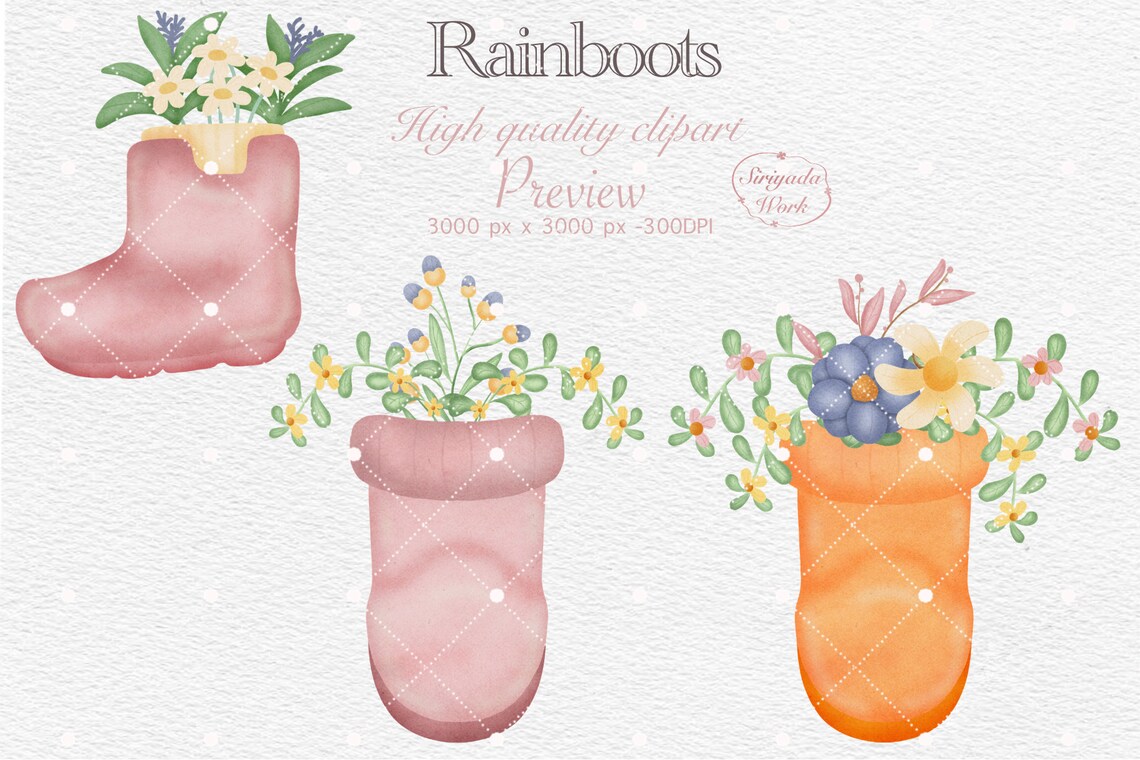 Watercolor Rainboots Clipart, Floral Rainboots Clipart, Garden Clipart ...