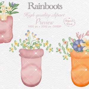 Watercolor Rainboots Clipart, Floral Rainboots Clipart, Garden Clipart ...