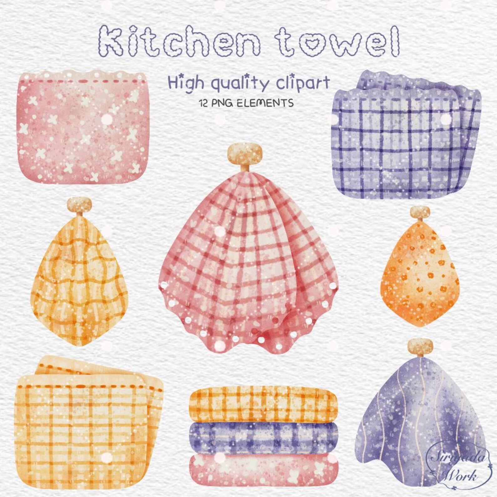 Watercolor Kitchen Towel Clipart, Breakfast PNG, Bakery PNG , Kitchen ...