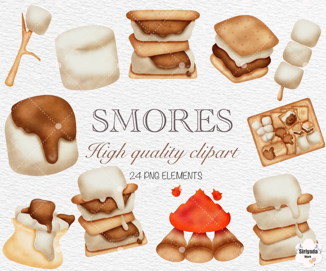 Watercolor S’mores Clipart, Marshmallow Clipart, S’mores Fun Clipart ...