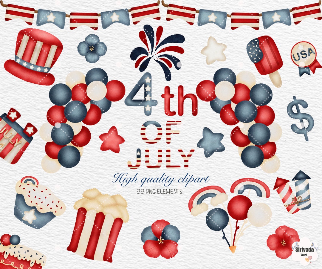 Watercolor 4th of July Clipart Art, USA Independence Day, Patriotic ...