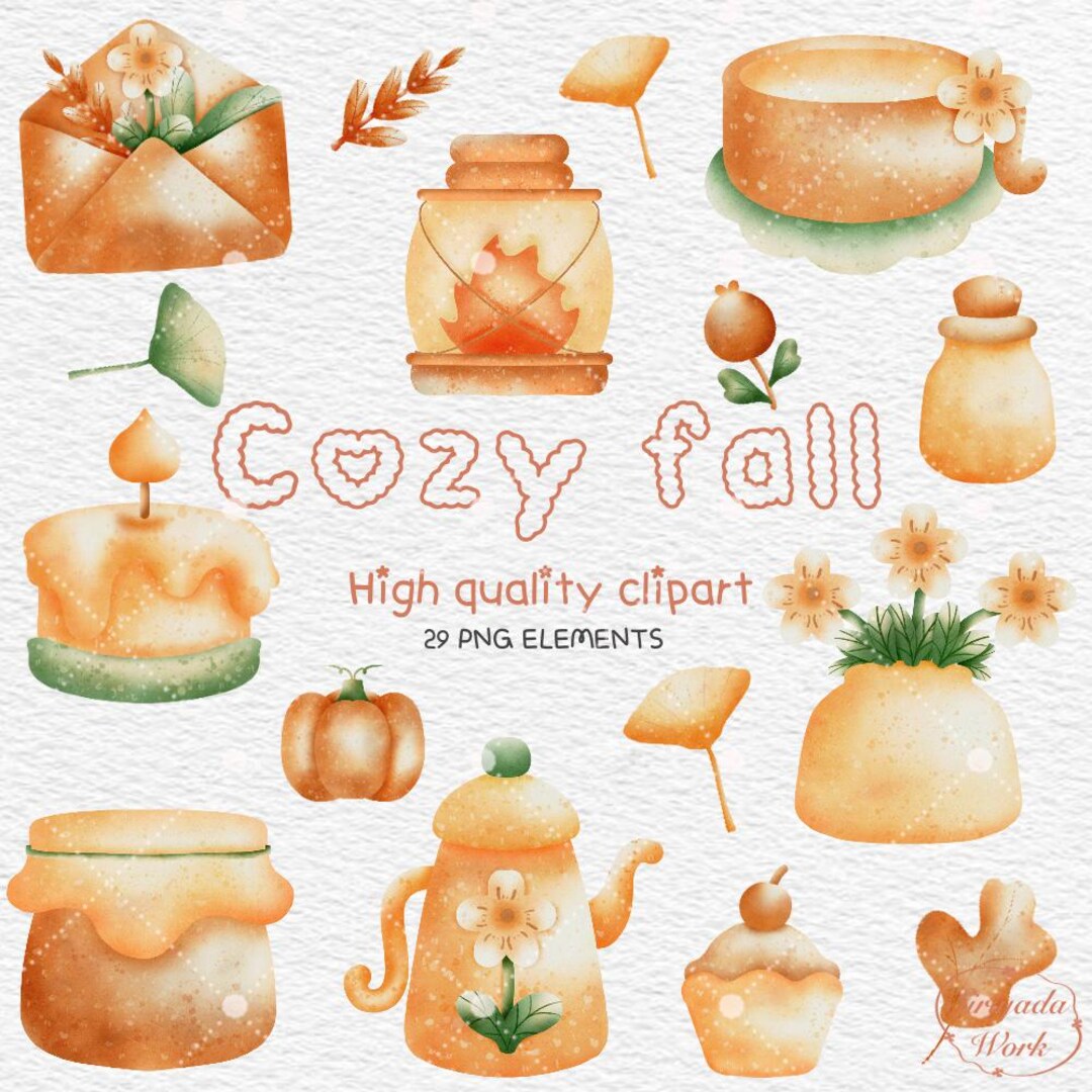 Watercolor Cozy Fall Clipart, Pumpkin Clipart, Neutral Fall, Autumn ...