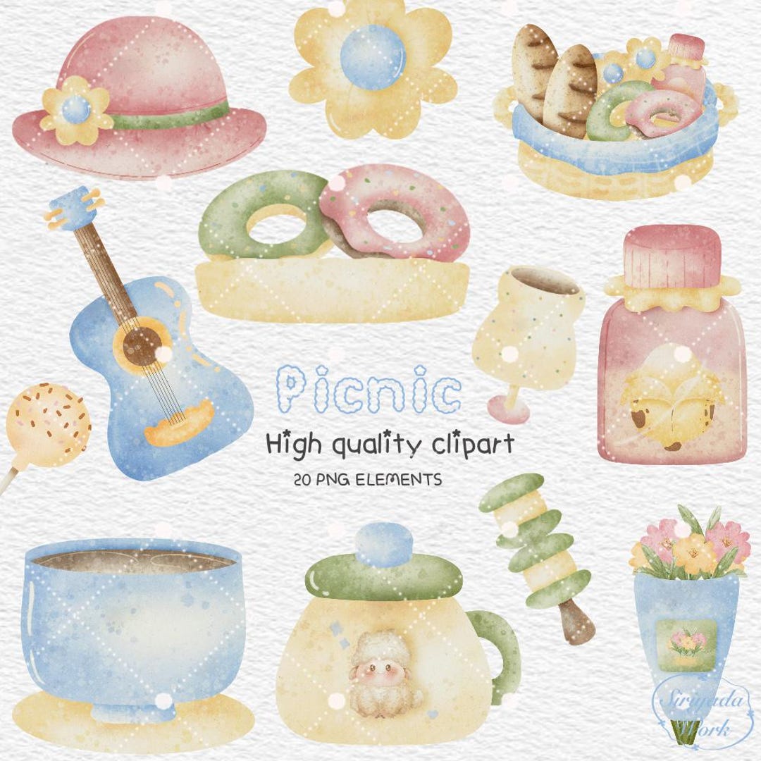 Watercolor Picnic Clipart, Picnic Party Clipart, Summer Picnic Clipart ...