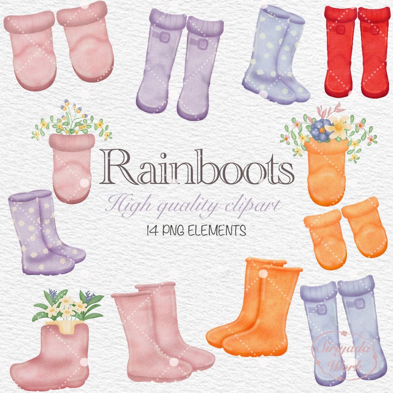 Watercolor Rainboots Clipart, Floral Rainboots Clipart, Garden Clipart ...