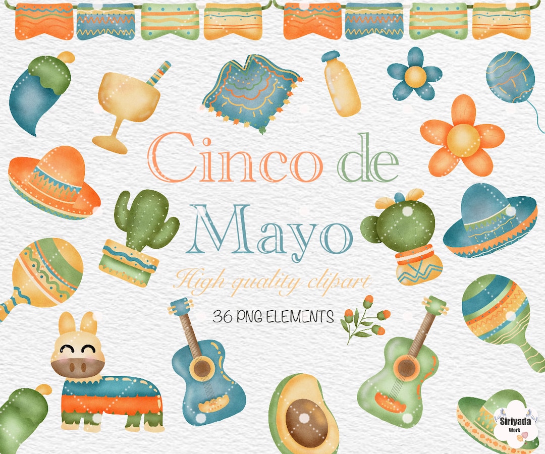 Watercolor Cinco De Mayo Clipart, Watercolor Fiesta Clipart, Fiesta ...