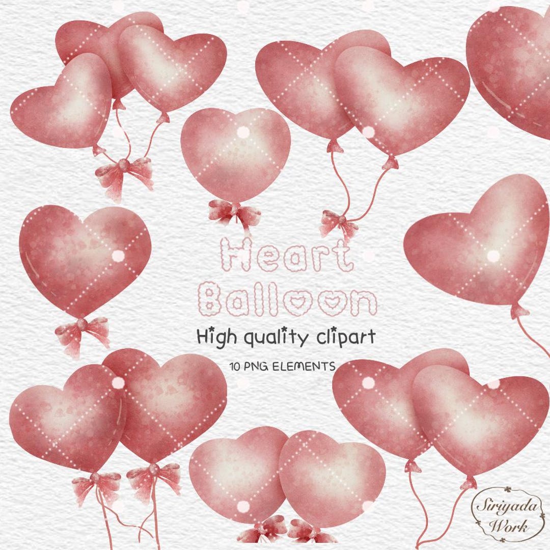 Watercolor Heart Balloon Clipart, Love Clipart, Valentines Clipart ...