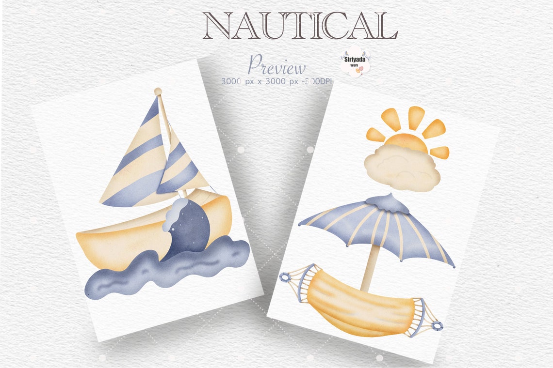 Watercolor Nautical Clipart, Beach Clipart, Travel Clipart, Ocean ...
