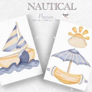 Watercolor Nautical Clipart, Beach Clipart, Travel Clipart, Ocean ...
