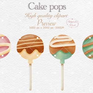 Watercolor Cake Pops Clipart, Chocolate and Vanilla, Dessert Clipart ...